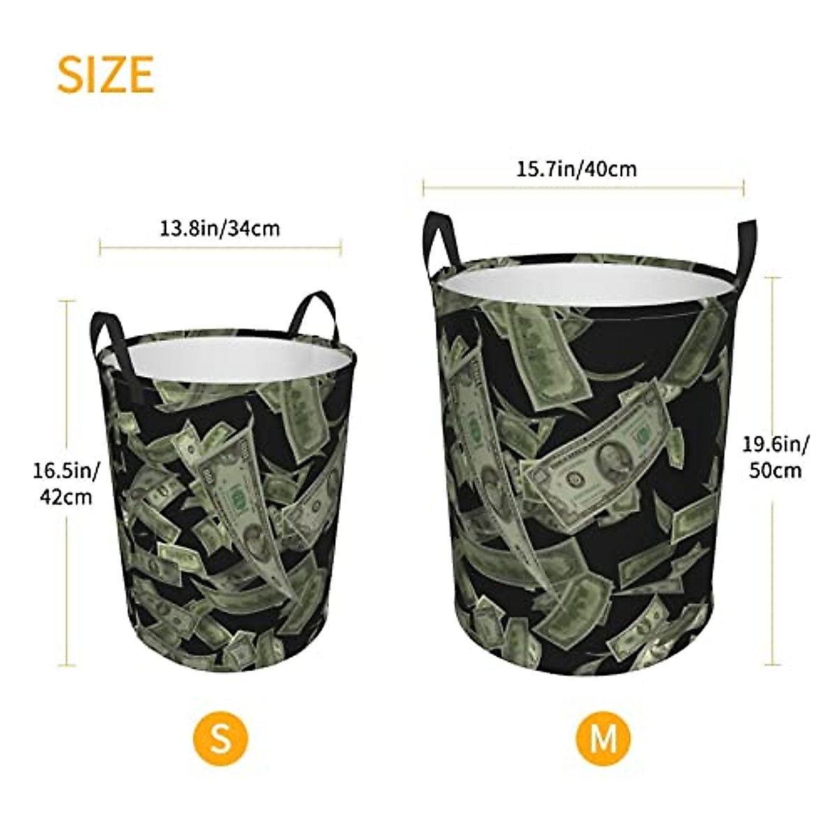 Dollar Sign Money Circular Laundry Hamper Print Hamper Freestanding Laundry Basket Collapsible Laundry Hamper 2 Sizes S/M