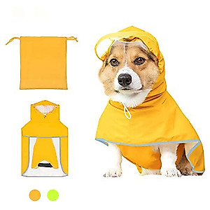 Dog Raincoat with Hood for Medium Dog,Luccalily Waterproof Dog Rain Jacket with Reflective Strip Adjustable Belly Strap Lightweight Poncho with Storage Bag (Medium, Yellow)