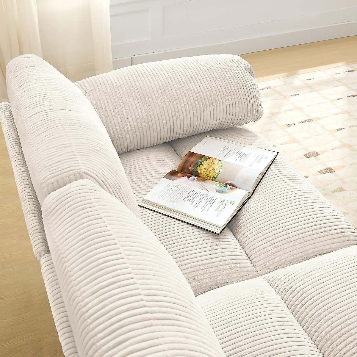 Bumblr Oversized Corduroy Sectional Couches for Living Room with Movable Ottoman, 6 Seater Modern Convertible L Shaped Modular Sectional Sofa with Reversible Chaise, Comfy Corner Sofa Couch Set, Beige