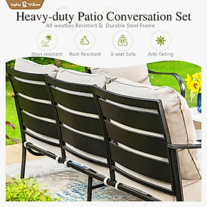 Sophia & William Patio Furniture Sets for 7 with 45" Gas Fire Pit Table Outdoor Conversation Sets 6 Pcs, 2 x Swivel Cushioned Sofa Chairs, 1x3-Seat Sofa, 2xOttomans for Backyard Poolside Beige