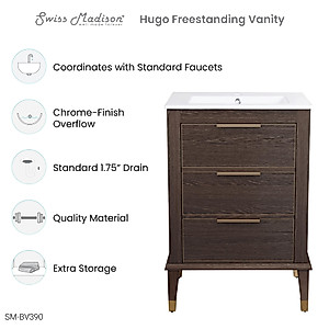Swiss Madison Well Made Forever Hugo 24" Bathroom Walnut Bath Vanity