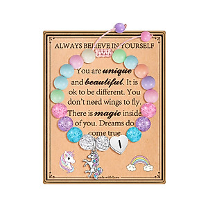 Hidepoo Unicorn Bracelet for Teen Girls Gifts, Unicorns Gifts for Girls Heart Bracelet Letter I Initial Unicorn Bracelet Gifts for Daughter Granddaughter Niece Unicorn Gifts for Girls Jewelry