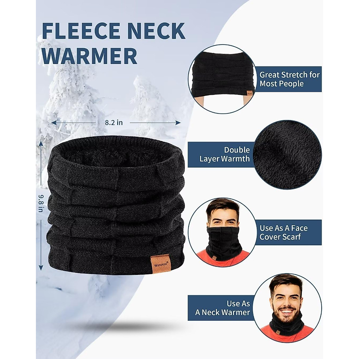 Mens Hat Scarf and Gloves Set Winter, Thick Thermal Fleece Lined Slouchy Beanie Neck Warmer Scarves Touchscreen Gloves, 3 in 1 Warm Set for Cold Weather(Black)