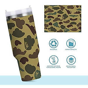 DIGTIA Stainless Steel Insulated Tumbler w/Handle & Straw, Camouflag Double Wall Vacuum Travel Coffee Mug Cup w/Lid, Leak-Proof Sports Green Water Bottle,40oz