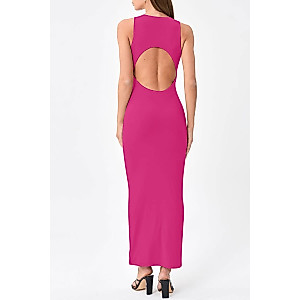 LILLUSORY Womens Hot Pink Dresses Casual Sexy Sleeveless Casual Bodycon Party Maxi Backless Summer Cute Long Y2K Dress