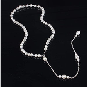 1PCS Exquisite Imitation Pearls Necklace Sexy Tassel Backdrop Necklace Long Body Chain Pendant Backless Dress Accessories Decoration Bikini Bodychain for Women Girls Wedding Brides and Prom