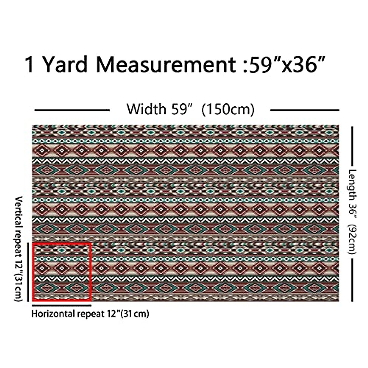 Erosebridal Western Boho Fabric by The Yard,Southwestern Aztec Upholstery Fabric,Ethnic Tribe Indoor Outdoor Fabric Retro Vintage Geometric DIY Waterproof Fabric,Burgendy Blue,2 Yards