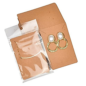 MKLVJOU 100 Set Earring Card with 100 Pcs Bags,Jewelry Display Card Price Tag,Earring Card Holder Blank Kraft Paper Tags for DIY Ear Studs Necklace Jewelry Display Bulk Earring Cards,2.4"x3.5"(Brown)