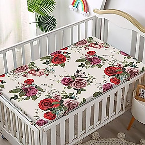 English Garden Themed Fitted Crib Sheet,Standard Crib Mattress Fitted Sheet Soft and Breathable Bed Sheets - Crib Mattress Sheet or Toddler Bed Sheet,28“ x52“,Champagne Multicolor