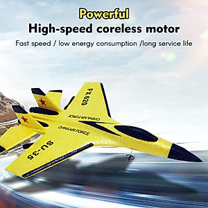 GoolRC FX620 RC Airplane, 2.4GHz Remote Control Airplane, 2 Channel RC Plane, SU-35 RC Glider EPP Aircraft Model with 3-Axis Gyro, Outdoor Flight Toys for Kids and Adults with 2 Battery (Yellow)