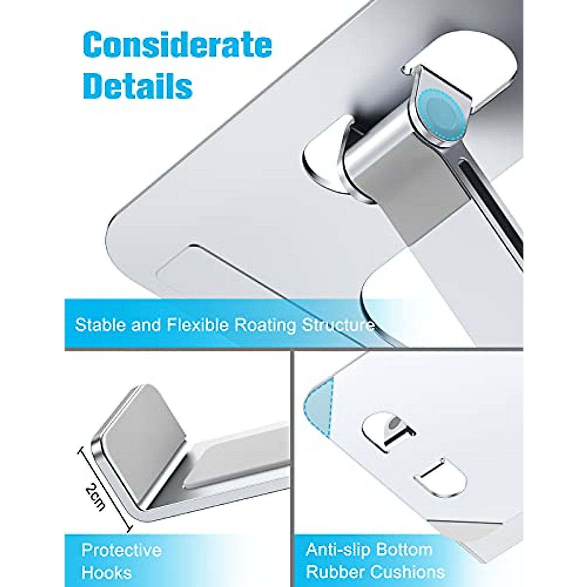 STOON Foldable Laptop Stand for Desk, Ergonomic Portable Computer Stand with Adjustable Height, Ventilated Aluminium Laptop Riser Holder Compatible with MacBook Pro, Air, All Notebooks 10-16"(Silver)