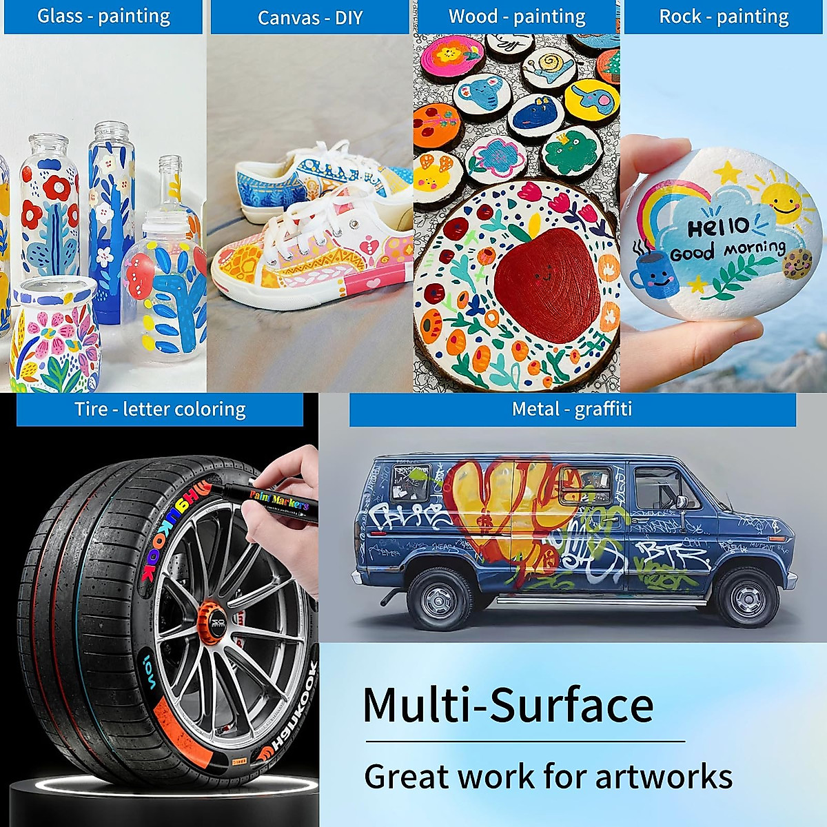 Zobbx Permanent Paint Pens Markers - 18 Colors Dual Tip Oil Based Waterproof Paint Marker for Metal Glass Plastic Wood Canvas Rock Painting, Stocking Stuffers Art and Craft Supplies