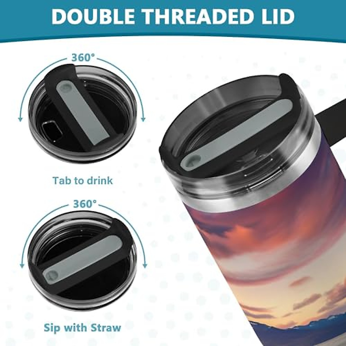 FRCSDIY Seaside Lighthouse Insulated Tumbler with Handle and Straw Lid,40oz Leakproof Stainless Steel Cup BPA-Free Water Bottle