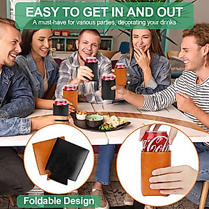 SIDESUGAR PU Leather 12oz Can Cooler Sleeve Soda Pop Cans Coolers Sleeves Beverage Insulator Holder Beer Bottles Coolers 12 OZ Standard Beer Can Sleeves Holders 4 Pack - Black/Orange/Red/Blue