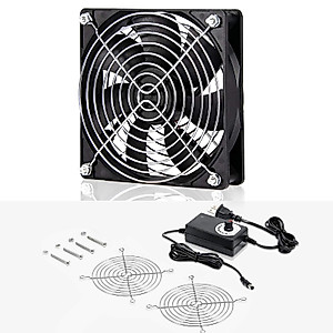 SXDOOL 120mm 110V 115V 120V AC Powered Fan with Speed Controller DC 3V to 12V, for Router Receiver DVR PlayStation Xbox Component Cooling