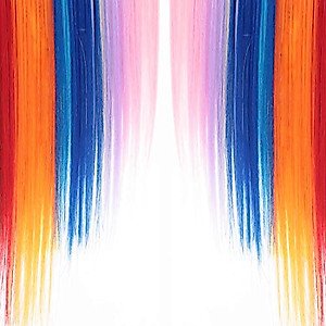 48 Pcs Colorful Straight Hair Extensions Clip in 21 Inch Rainbow Multi-color Clip in Synthetic Long Hairpiece Party Highlights Colorful Clip in Hair Extensions for women girls kids gift