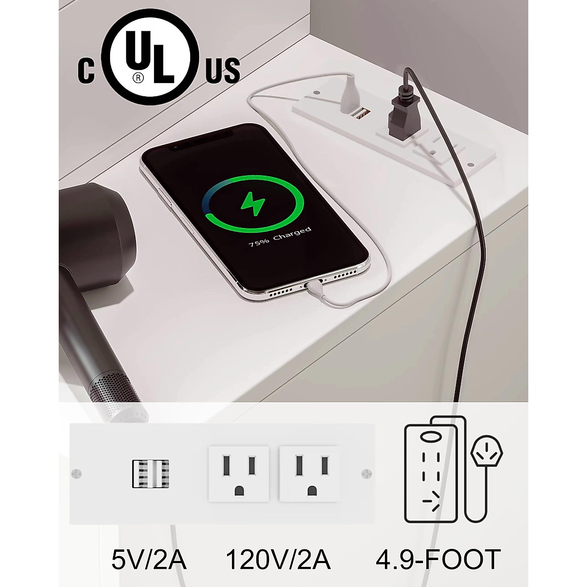 Rovaurx Vanity Table with Jewelry Organizer, Makeup Vanity with Mirror and 3-Color Lights, Vanity Desk with Charging Station, Bedroom Dressing Table, 5 Drawers and Side Cabinet, White RSZT110W