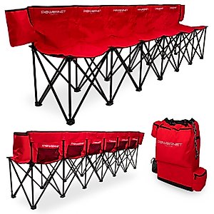PowerNet Carli Lloyd 6 Seater Team Bench | Backpack Style Carry Bag Included | Ultra Portable | Great for Teams | Soccer Basketball Football