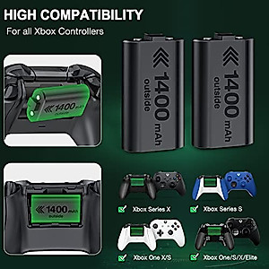 Xbox Controller Rechargeable Battery Pack for Xbox Series X|S, 2X1400mAH Xbox Battery Pack with 10FT USB C Charging Cable and Micro USB, Xbox One Controller Battery Pack for Xbox One/S/X/Elite