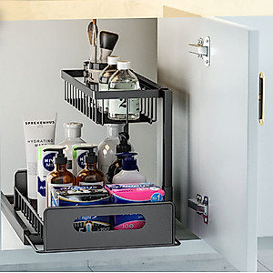 Under Sink Organizers and Storage - ZeJlo Metal 2 Tier Rustproof Under Cabinet Storage - Sliding Kitchen Sink Organizer for Kitchen Bathroom