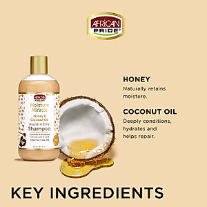 African Pride Moisture Miracle, Honey & Coconut Oil Shampoo, Honey, Chocolate & Coconut Oil Conditioner, Aloe & Coconut Water Pre-Shampoo, For Natural Coils & Curls, 12 Oz