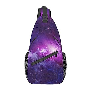 UNIOND Purple&Blue Galaxy Printed Sling Bag Adjustable Cross Chest Bag Shoulder Backpack for Outdoor Travel