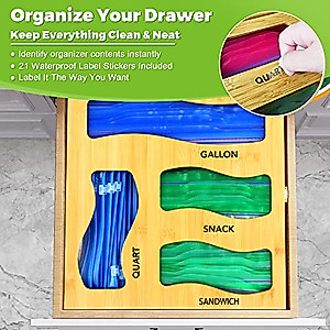 Kitchen Drawer Organizer for Ziplock Bags - Baggie Holder for Snacks & Sandwiches - Fits Gallon, Quart & Slider Bags - 4 Slots for Easy Storage & Organization