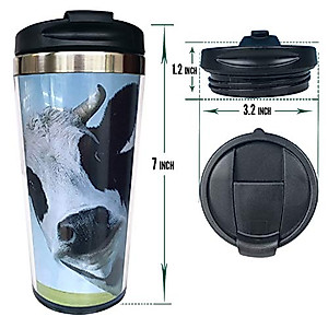 NVJUI JUFOPL Funny Cow On The Ranch Travel Tumbler Coffee Mug for Men's & Women's 15 oz, With Flip Lid, Stainless Steel, Vacuum Insulated, Water Bottle Cup