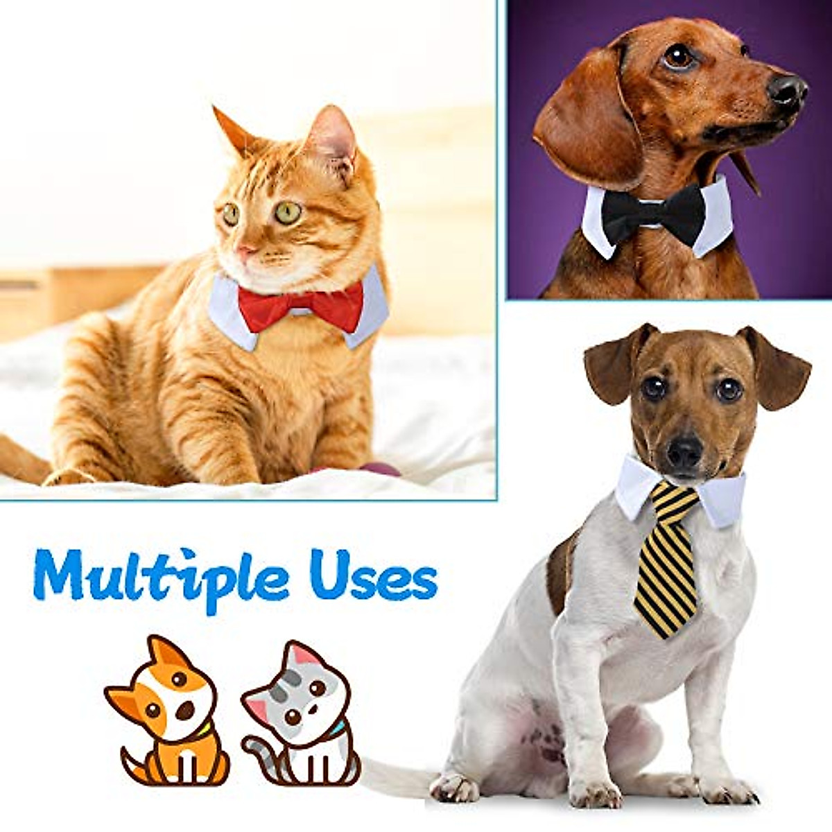 7 Striped Tie, Velcro Tie, Adjustable Pet Bow Ties ，Formal Classy Tuxedo Bow Ties，Multiple Colors to Choose Suitable for Pet Birthday, Party, Wedding, ，Surprise for Kittens and Puppies