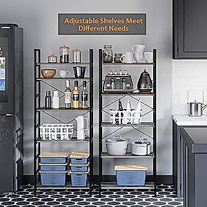 Bestier Bookshelf 5 Tier Bookcase Adjustable Shelves, Multifunctional Display Rack Storage Shelf Organizer Kitchen Standing Shelf for Home Office with Metal Frame,Gray