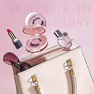 Buqikma 3 Layers Circle Eyelash Box with Mirror, Empty Eyelash Storage Case Organizers Travel Lash Case with Lash Holder for Cosmetic （Rose Gold）