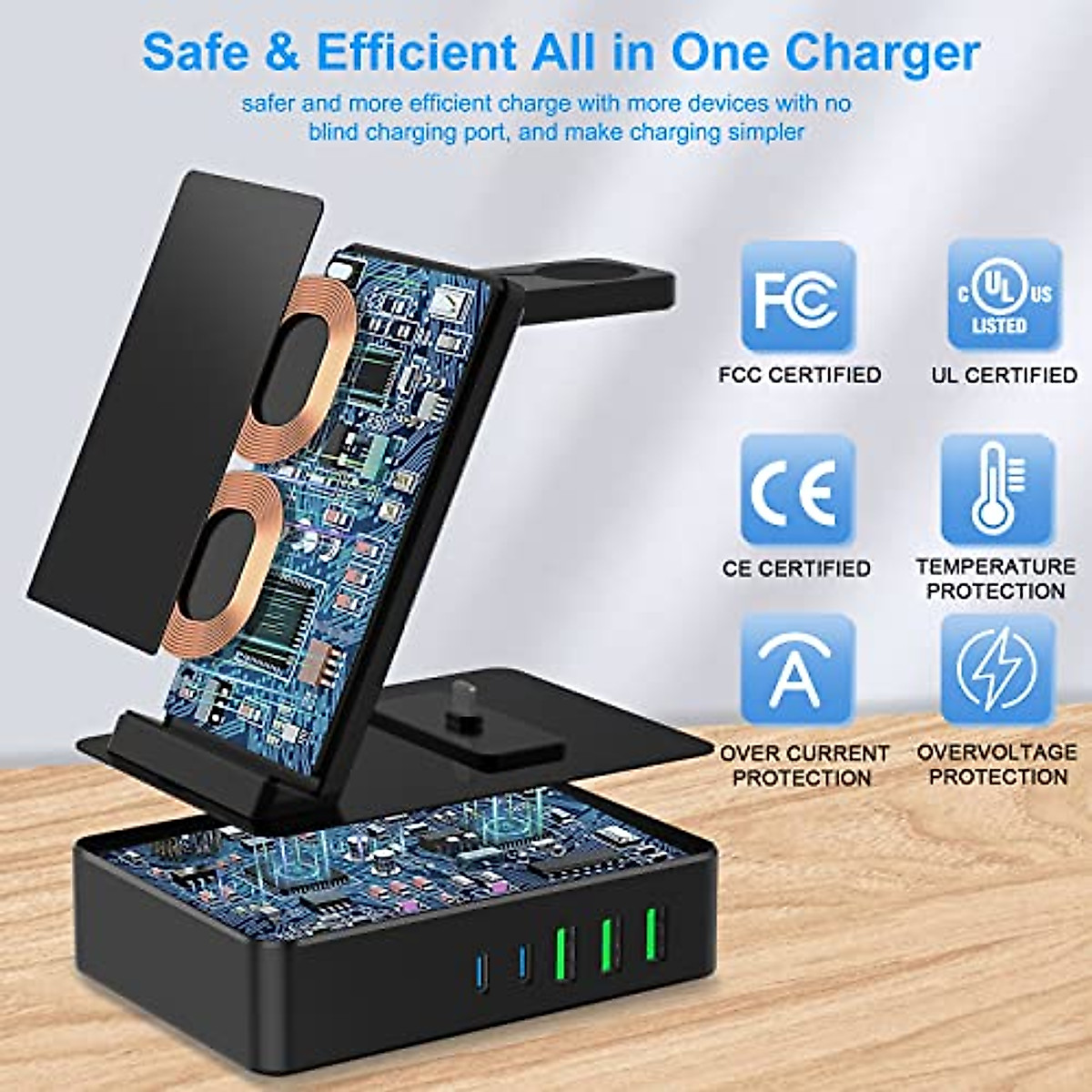 Wireless Charging Station for Samsung, 100W 8 in 1 Charging Station for Multiple Devices, Wireless Charger Stand Dock with 20W USB C 2 Port, Compatible with Samsung Series, Galaxy Buds pro