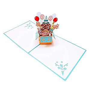 iGifts And Cards Happy 30th Blue Birthday Party Box 3D Pop Up Greeting Card - Thirty, Awesome, Cute, Congrats, Unique, Gift, Presents, Celebration, Feliz Cumpleaños, Balloons