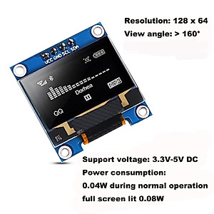 DORHEA 6PCS 0.96’’ OLED Display Module 12864 128x64 Pixel LCD White Light SSD1306 Driver Board I2C Serial 0.96 inch IIC Chip 4 Pin Self-Luminous Display Board Compatible with Raspberry Pi