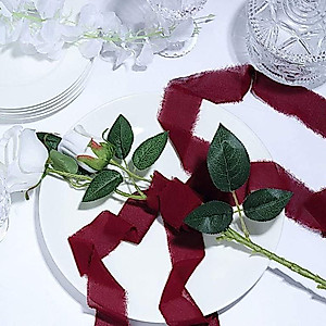 Furnizone Chiffon Silk Ribbon for Gift Wrapping, Pink Red Ribbon for Wedding Invitation Bouquet, 3 Rolls 1.5" Wide x 7 Yd Gift Wrapping Ribbon, with 10Pcs Wax Seal Stickers