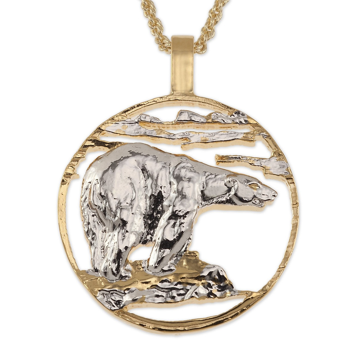The Difference World Coin Jewelry Polar Bear Pendant & Necklace, Private Mint Medallion Hand Cut