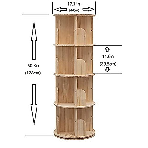 Rotating Bookshelf 360 Display 4 Tier Floor Standing Bookcase Storage Rack for Kids&Adults Solid Wood Bookshelf Organizer