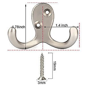 10 Pack Heavy Duty Double Prong Coat Hooks Wall Mounted with 20 Screws Retro Double Hooks Utility Hooks for Coat, Scarf, Bag, Towel, Key, Cap, Cup, Hat