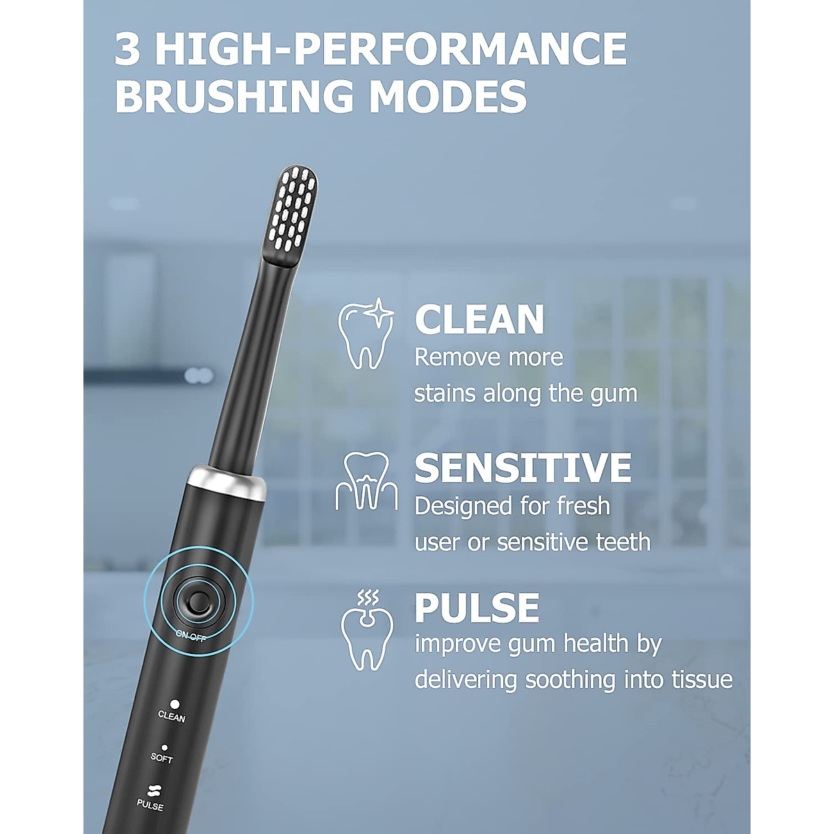Electric Toothbrush with 6 Brush Heads - Travel Rechargeable Electric Power Toothbrushes, IPX7 Waterproof 2 Minutes Smart Timer, 4 Hours Fast Charge for 60 Days
