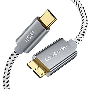 CableCreation 1FT USB C to Micro B Cable,10Gbps Speed External Hard Drive Braided,USB 3.1 Type C to Micro B Work for iPhone 15 Series,Seagate WD Westgate My Passport,MacBook Pro/Air, iPad/Tablet,Grey