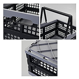Fiazony 2-Pack Plastic Collapsible Storage Crate, 15 L Folding Shopping Basket with Handles