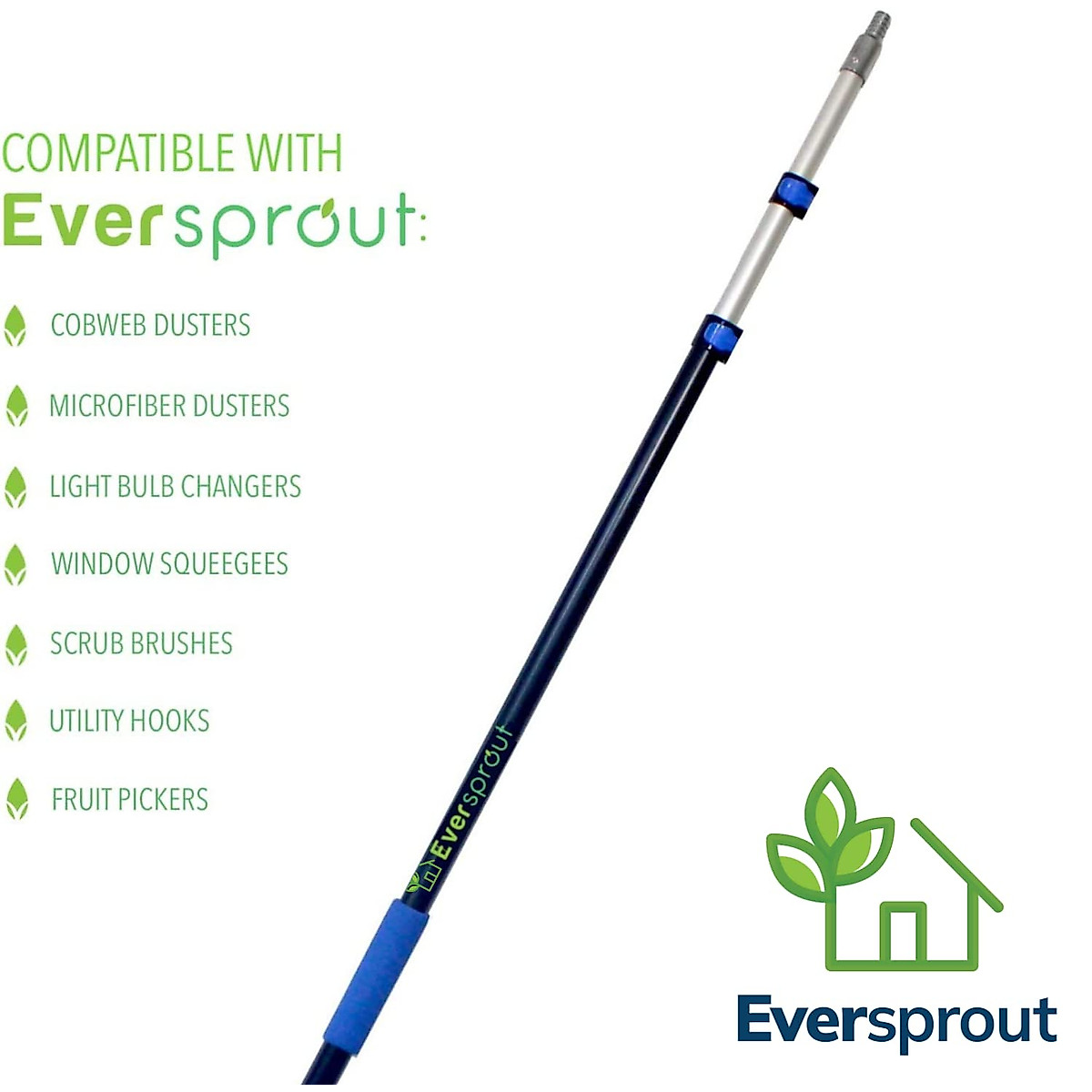 EVERSPROUT 5-to-12 Foot Telescopic Extension Pole, Lightweight Sturdy Aluminum Telescoping Pole, Easy Flip-Tab Lock Mechanism Telescopic Pole, Twist-On Metal Tip Paint Roller Extension Pole