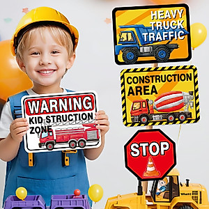 WERNNSAl Construction Truck Party Decorations - 12PCS Construction Truck Party Zone Signs Posters for Kids Construction Truck Theme Birthday Party Supplies Construction Truck Wall Art Decor for Home Garden Yard Decorations