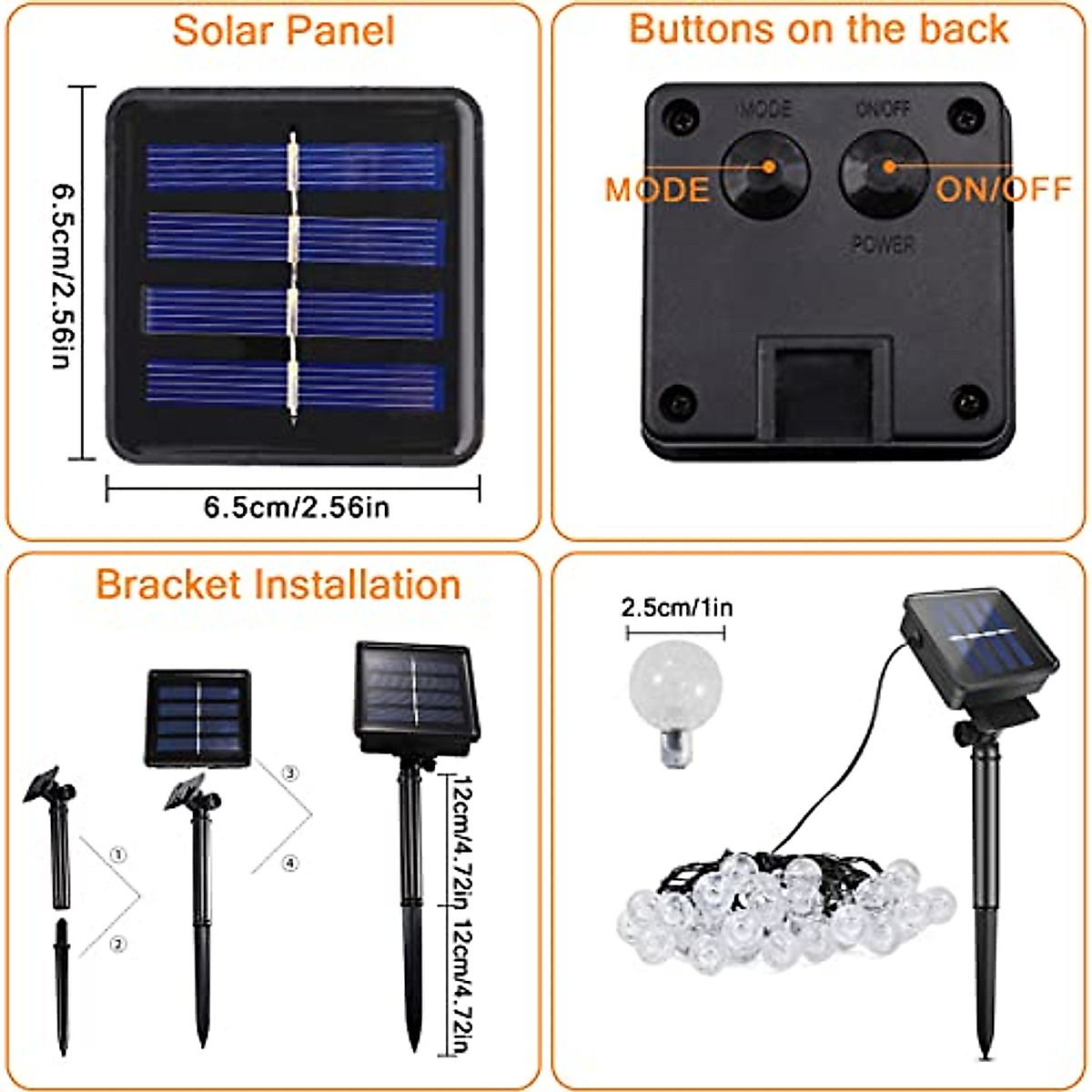 Solar Outdoor String Lights, Waterproof Crystal Ball Lights,8 Mode Indoor/Outdoor Fairy Lights, Decorative Lighting for Home, Garden, Party, Festival (Pure White,5m 20 LEDs)