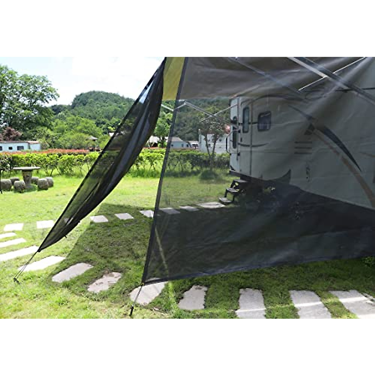 STMGW RV Awning Sun Shade Screen, 9’X15’ Black Mesh UV Blocker Sunshade Complete Kits Camping Trailer for Motorhome Camper Travel Canopy