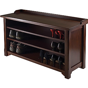 Winsome Dayton Storage Hall Bench With Shelves, Antique Walnut (94841)