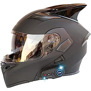 Modular Flip Up Motorcycle Helmet Bluetooth Integrated Full Face Helmet,DOT Approved Motorbike Street Bike Helmet with Bluetooth,Auto Answer, Adult Unisex