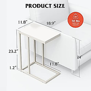 WLIVE Side Table, C Shaped End Table for Couch, Sofa and Bed, Large Desktop C Table for Living Room, Bedroom, Creamy White and Black