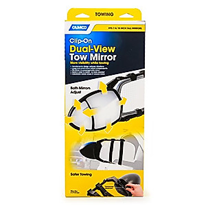 Camco Clamp-On Dual View Towing Mirror | Features 2 Independently Adjustable Mirrors and an Aerodynamic Design | Black (25653)