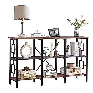 HOMISSUE 3-Tier Console Sofa Table, Industrial Vintage 55-inch Long Entryway Table with Open Storage Shelf for Living Room, Hallway, Retro Brown